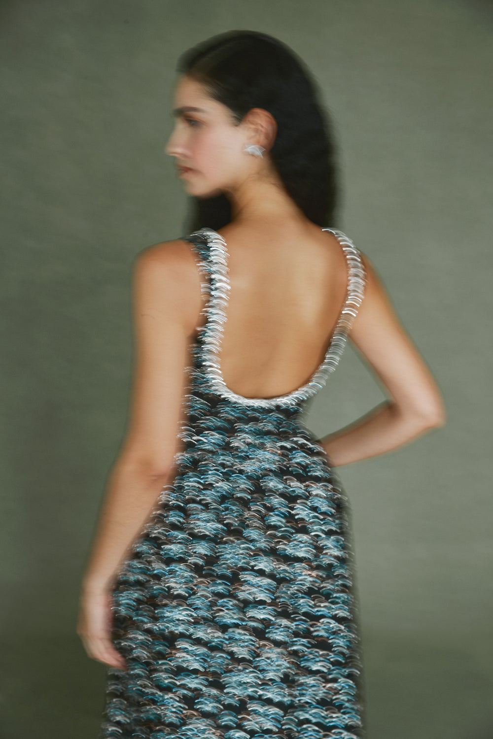 Coupe Dress in Metallic Blue Brocade | Over The Moon