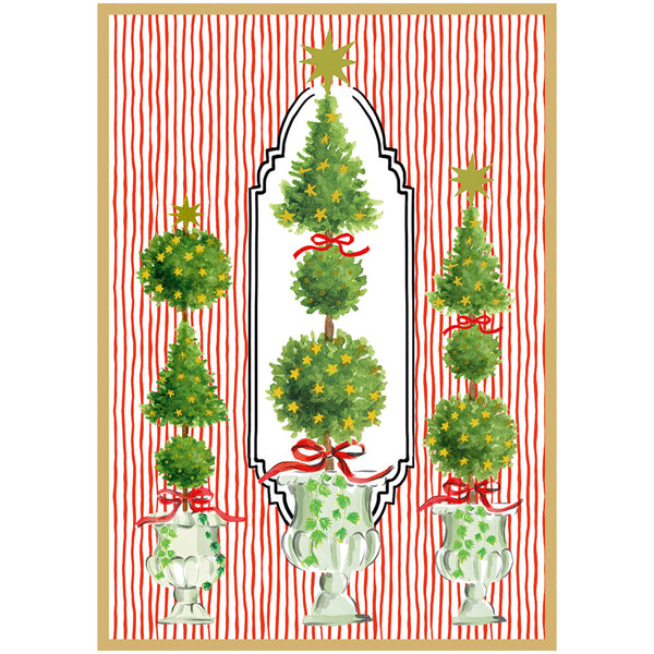 Topiaries With Red Ribbons Boxed Christmas Cards, Set of 16 | Over The Moon
