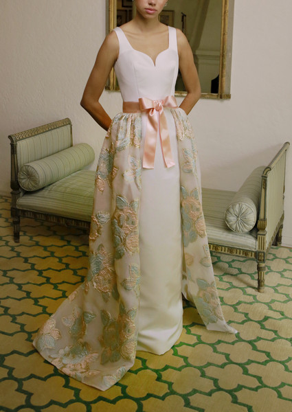 Sweet Heart Column Gown in White Satin | Over The Moon