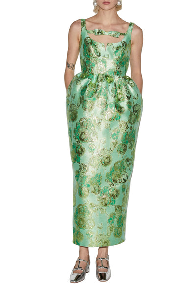 Sidra Dress Jade Jacquard | Over The Moon