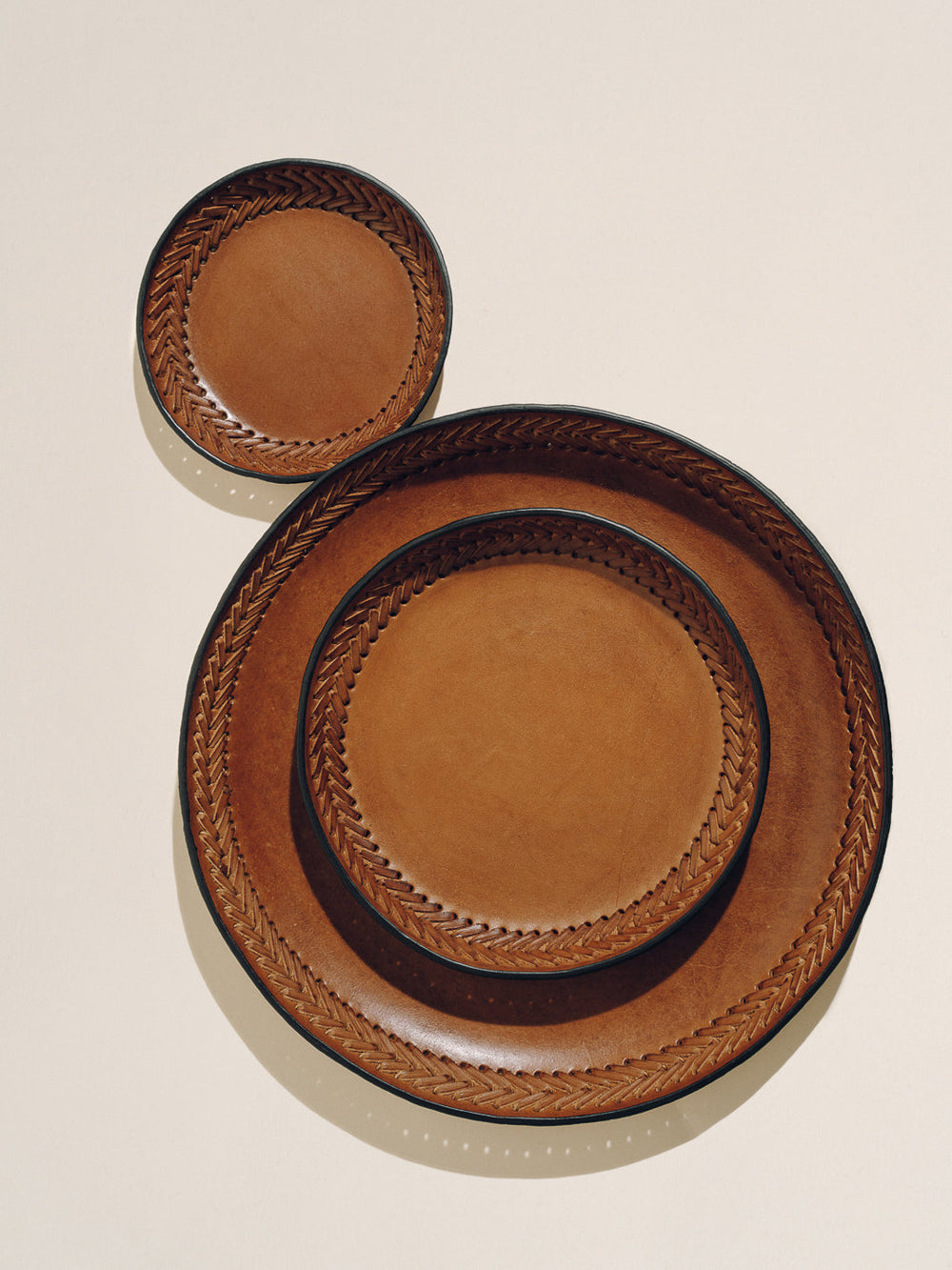 The Tray Set in Cognac Leather Lace Trim | Over The Moon