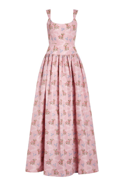 OTM Exclusive: Octavia Pink Floral Ikat Drop Waist Gown | Over The Moon