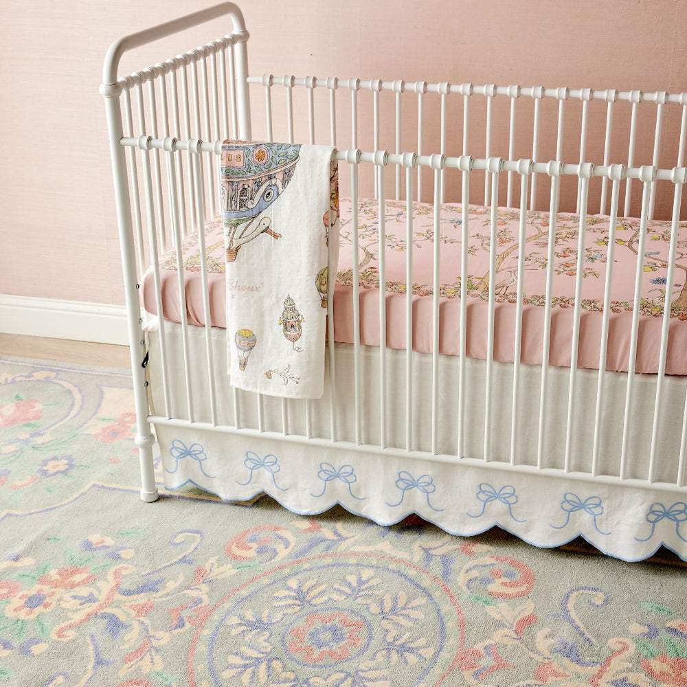 Bow Scalloped Crib Skirt in Soft Blue | Over The Moon
