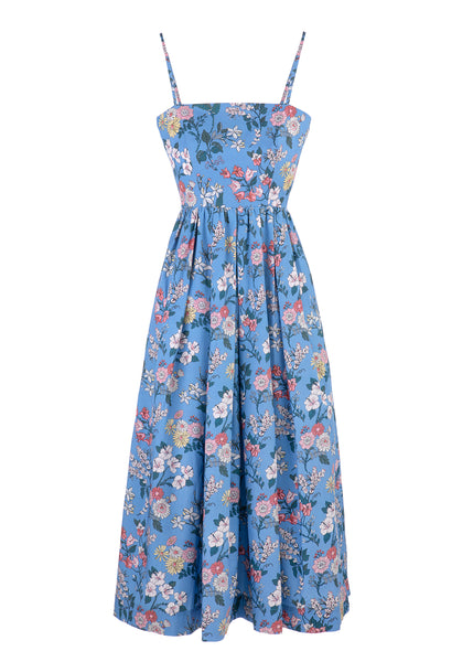 OTM Exclusive: Skinny-Strap Poof Dress in Blue Multi Floral | Over The Moon