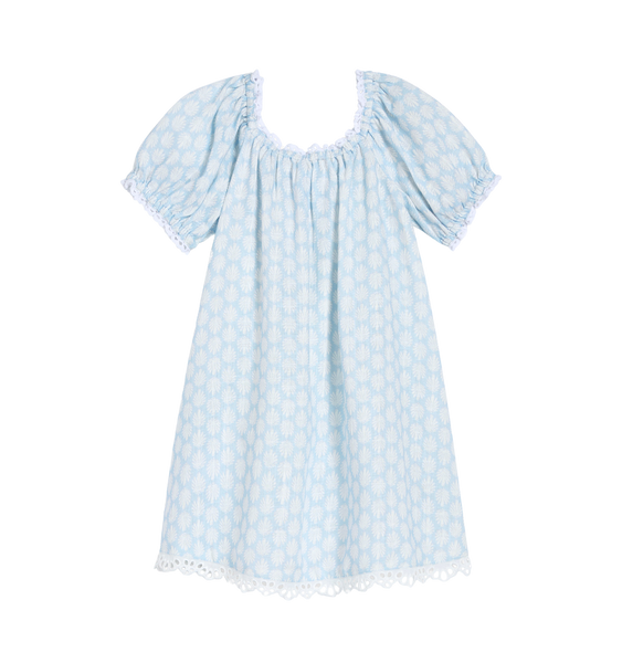 The Tiny Sienna Dress in Powder Blue Baroque Shells Linen | Over The Moon