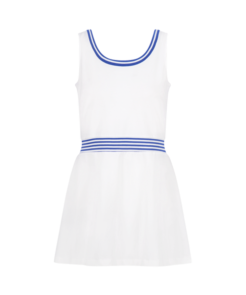 Ashby Dress in Bright White with Cadet Blue Stripe | Over The Moon
