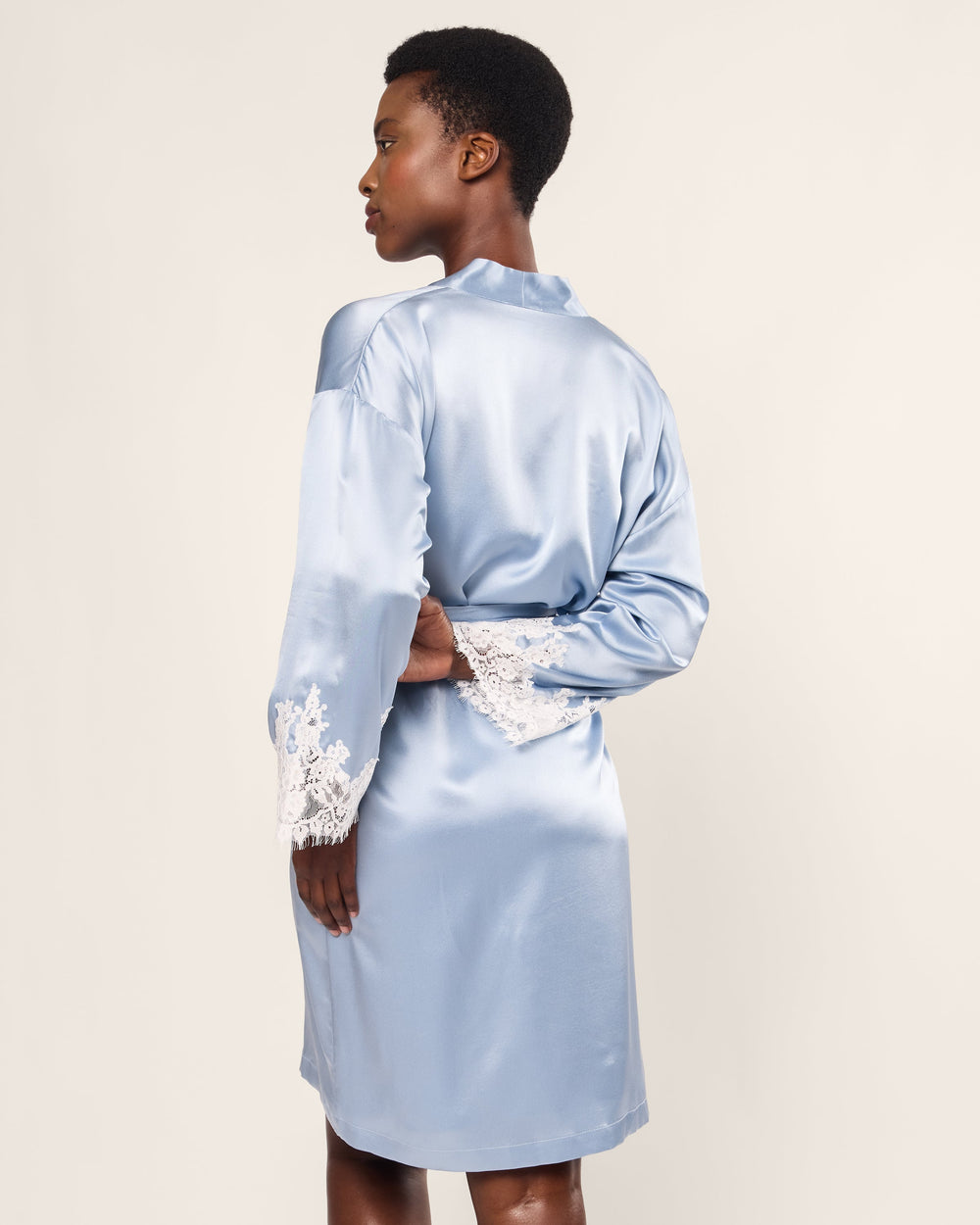 Women’s Silk Lace Robe in Periwinkle | Over The Moon