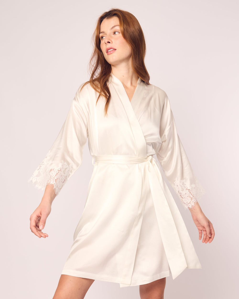 Women's White Silk lace Robe | Petite Plume | Over The Moon