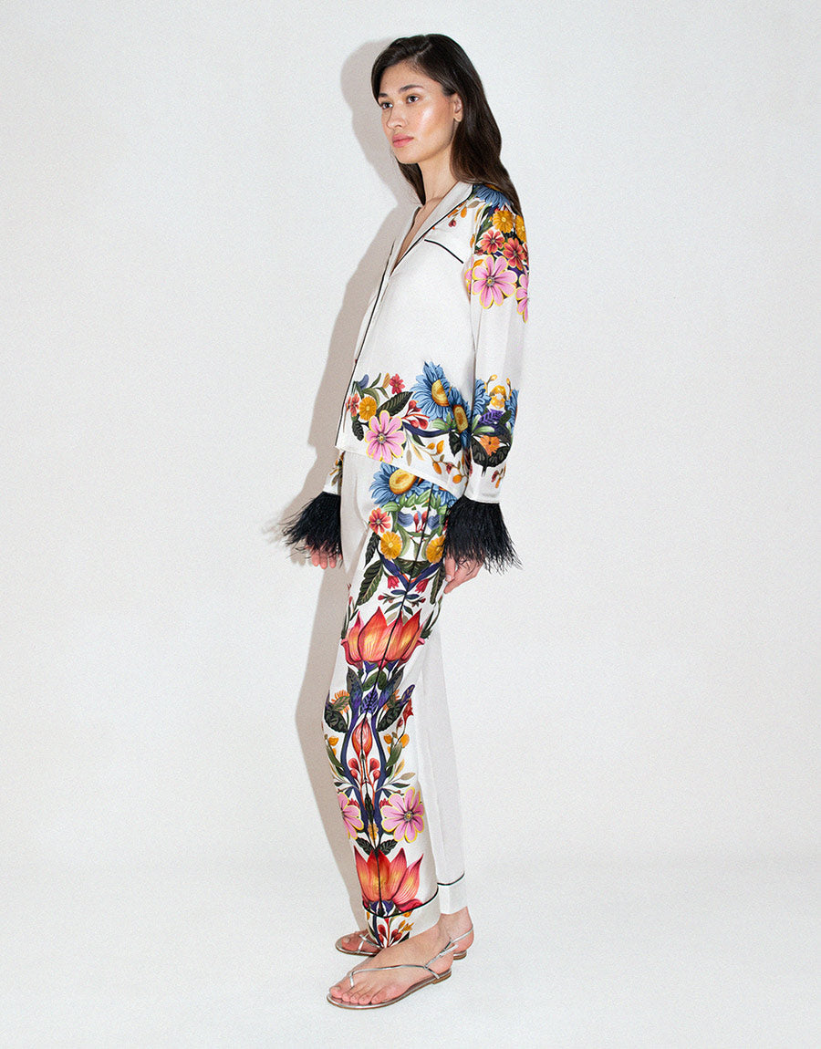 Eden Silk Twill Trouser in Sierra Jungle White | Over The Moon