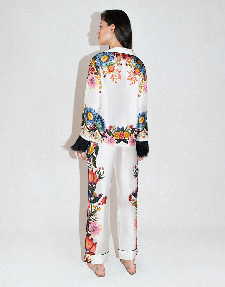 Eden Silk Twill Trouser in Sierra Jungle White | Over The Moon