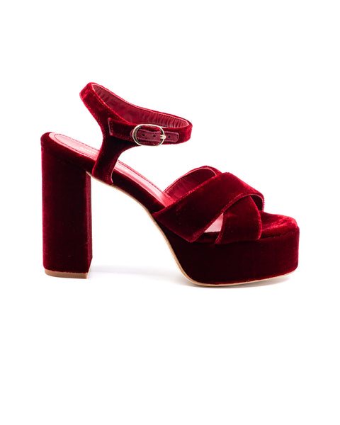 Bella Velvet Platform in Red | Over The Moon