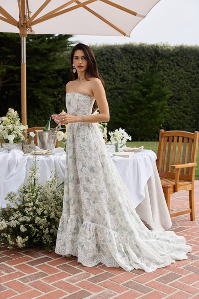 The Cambree Dress in Blue Watercolor Floral | Over The Moon
