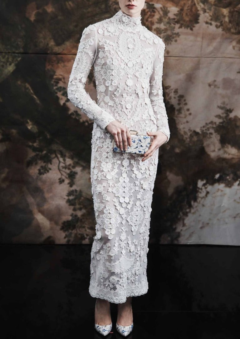 Embellished Floral Applique Column Dress | Over The Moon