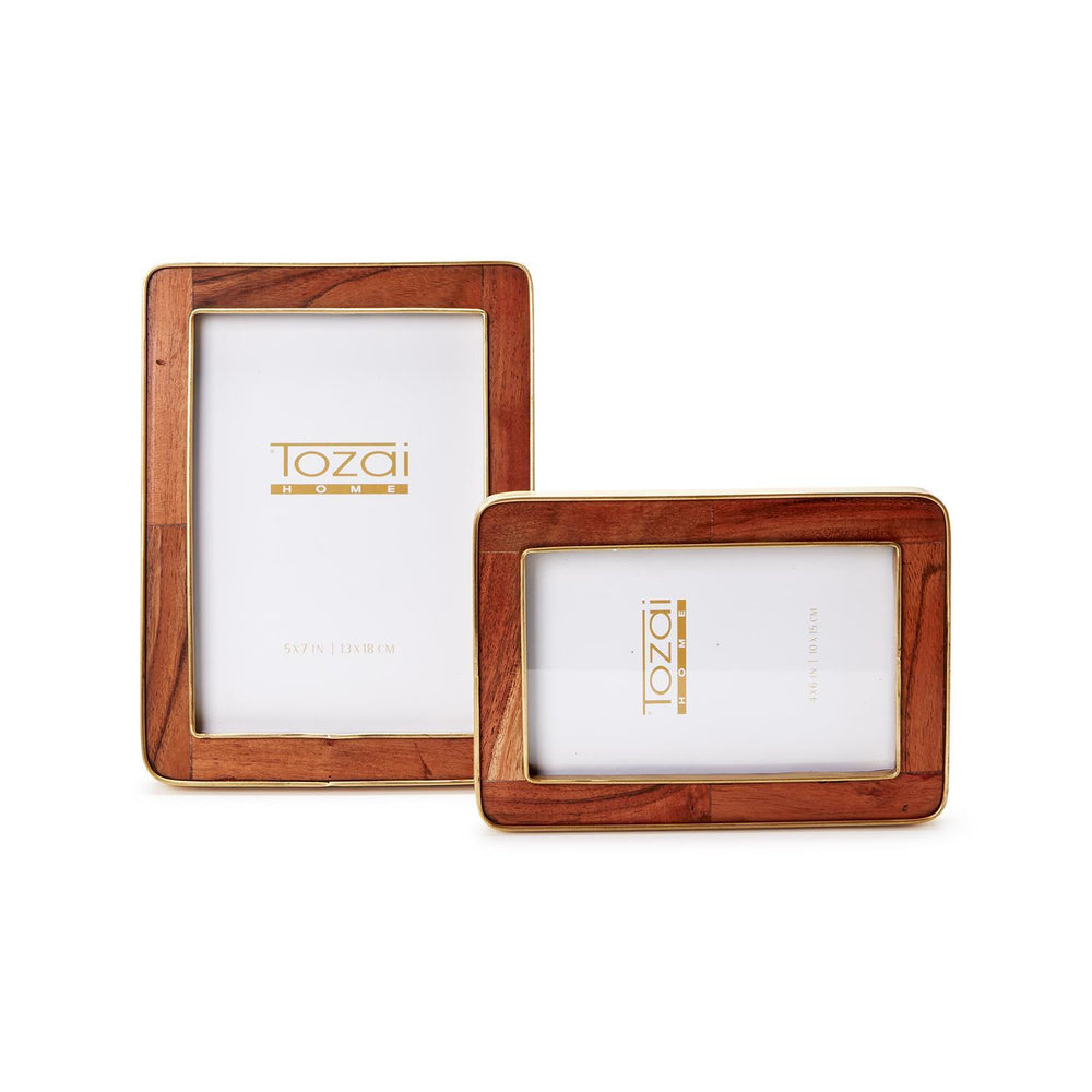 Wood Rounded Edge with Brass Photo Frames, Set of 2 | Over The Moon