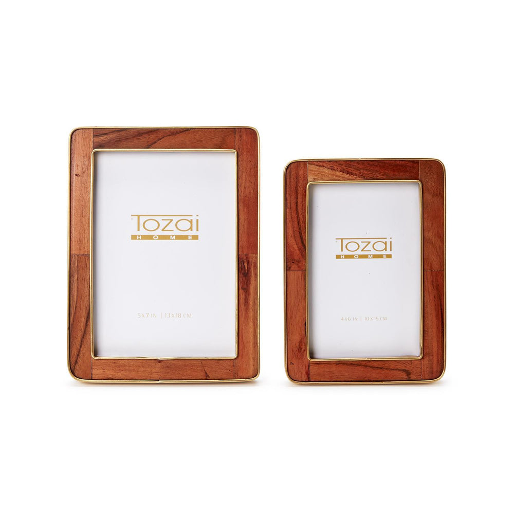 Wood Rounded Edge with Brass Photo Frames, Set of 2 | Over The Moon