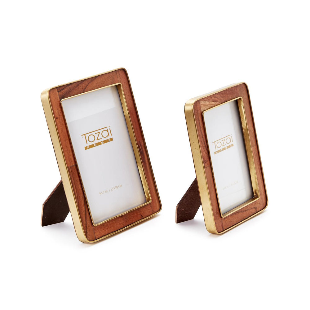 Wood Rounded Edge with Brass Photo Frames, Set of 2 | Over The Moon