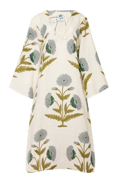 Doha Caftan in Blue & Green Flower | Over The Moon