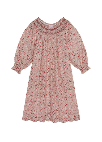 Georgie | Berry Bird Smocked Long Organic Cotton Voile Nightdress ...