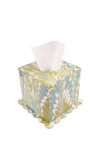 Hand-Marbled Scallop Tissue Box Cover in Robin Blue | Over The Moon