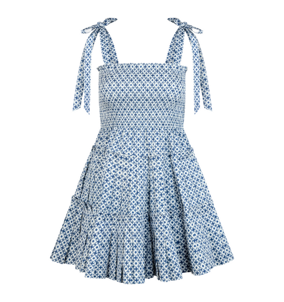 The Ribbon Charlotte Nap Dress - Navy Circular Lattice | Over The Moon