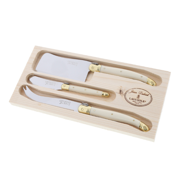 Cheese Set in Ivory & Brass with Cleaver, Set of 3 | Over The Moon