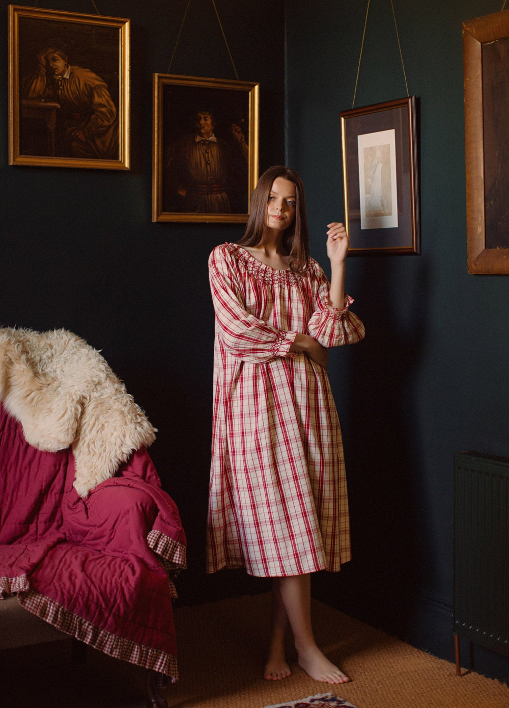 Jessie | Red Organic Brushed Cotton Twill Tartan Long Nightdress | Over ...