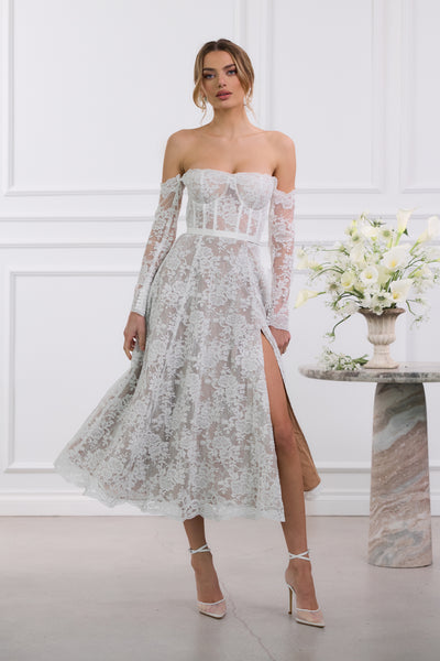 The Katherine Dress in White Chantilly Lace | Over The Moon