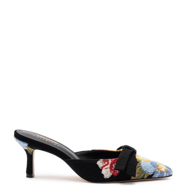 Larroudé x Markarian Mule In Black Wool and Floral Embroidery | Over ...