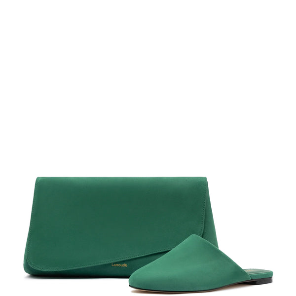 Venice Flat Mule and Pouch Kit In Emerald Suede | Over The Moon