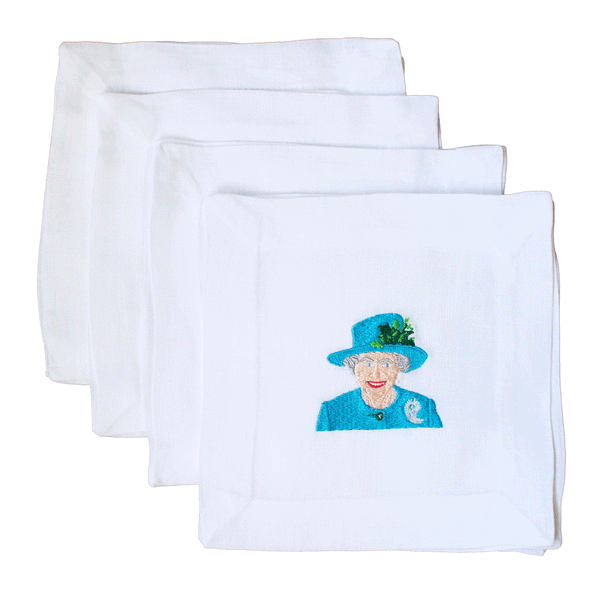 Queen Elizabeth Embroidered Cocktail Napkins | Over The Moon