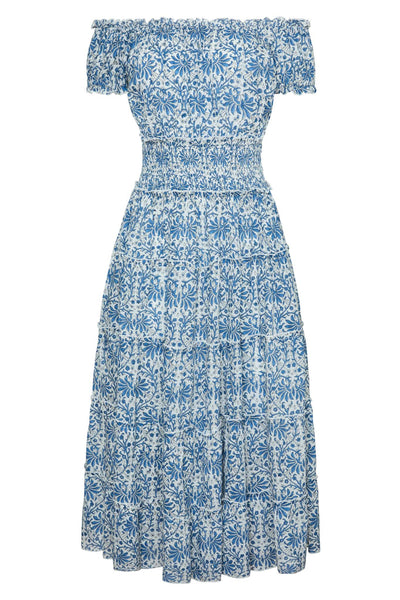 Majorca Midi Dress in Blue Botanical Vine | Over The Moon