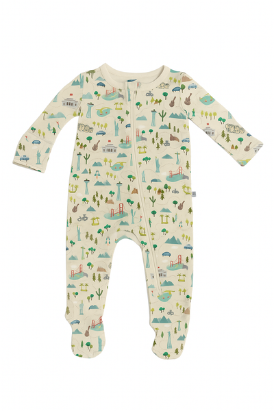 Around the World Bamboo Onesie, Map Print, Kids Bamboo PJ | Over The Moon
