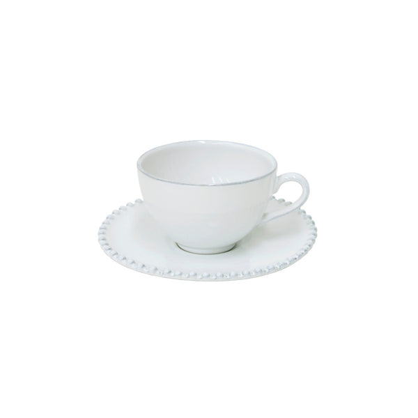 Pearl Collection Tea Cups & Saucers in White, Set of 6 | Over The Moon