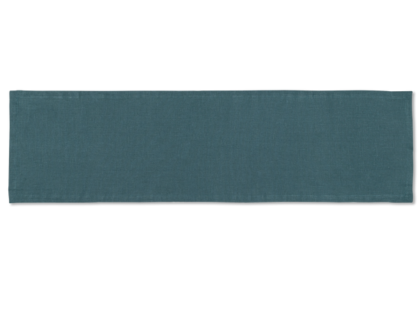Prism Peacock Table Runner in Linen | Over The Moon