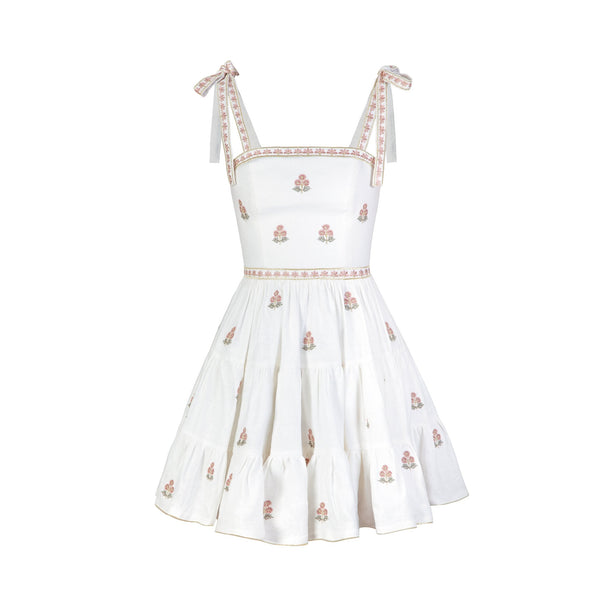 Naz Mini Dress - White & Pink | Rosewater House | Over The Moon