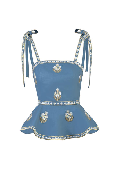 OTM Exclusive: Mina Top in Pastel Blue & Ivory | Over The Moon