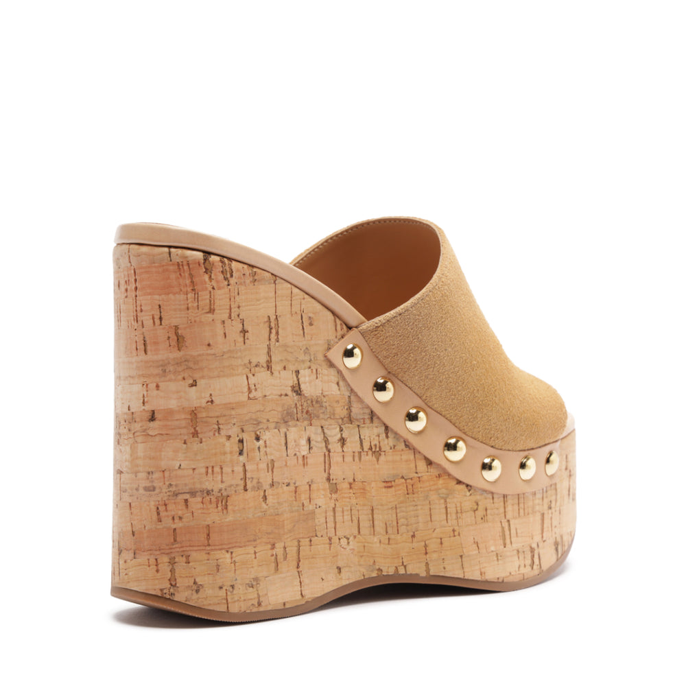 Dalle Studs Suede Sandal in Light Wood | Over The Moon