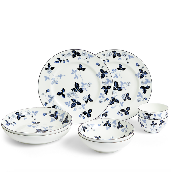 Wild Strawberry Inky Blue Dinnerware, Set of 8 | Over The Moon