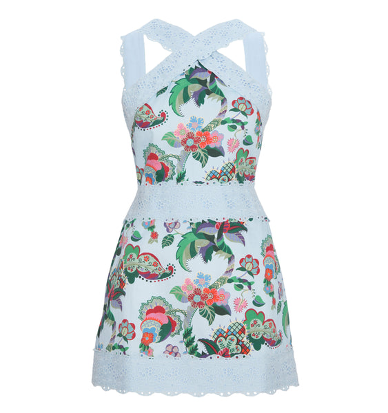 The Meagan Dress in Light Blue Jungle Floral | Over The Moon