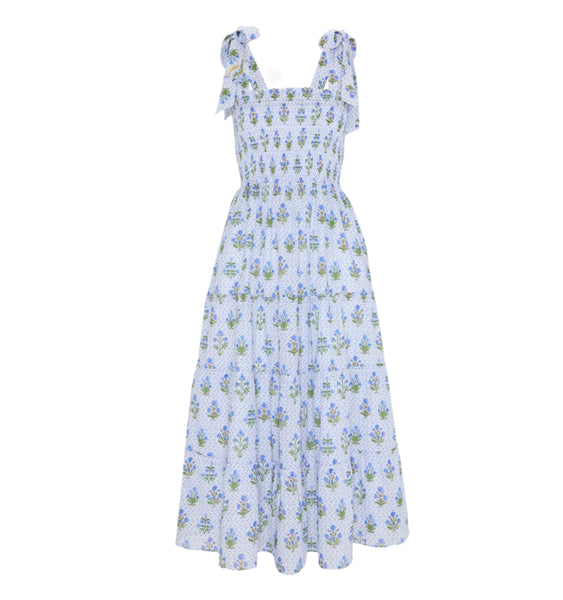 The Ribbon Ellie Nap Dress in Blue Block Print | Over The Moon