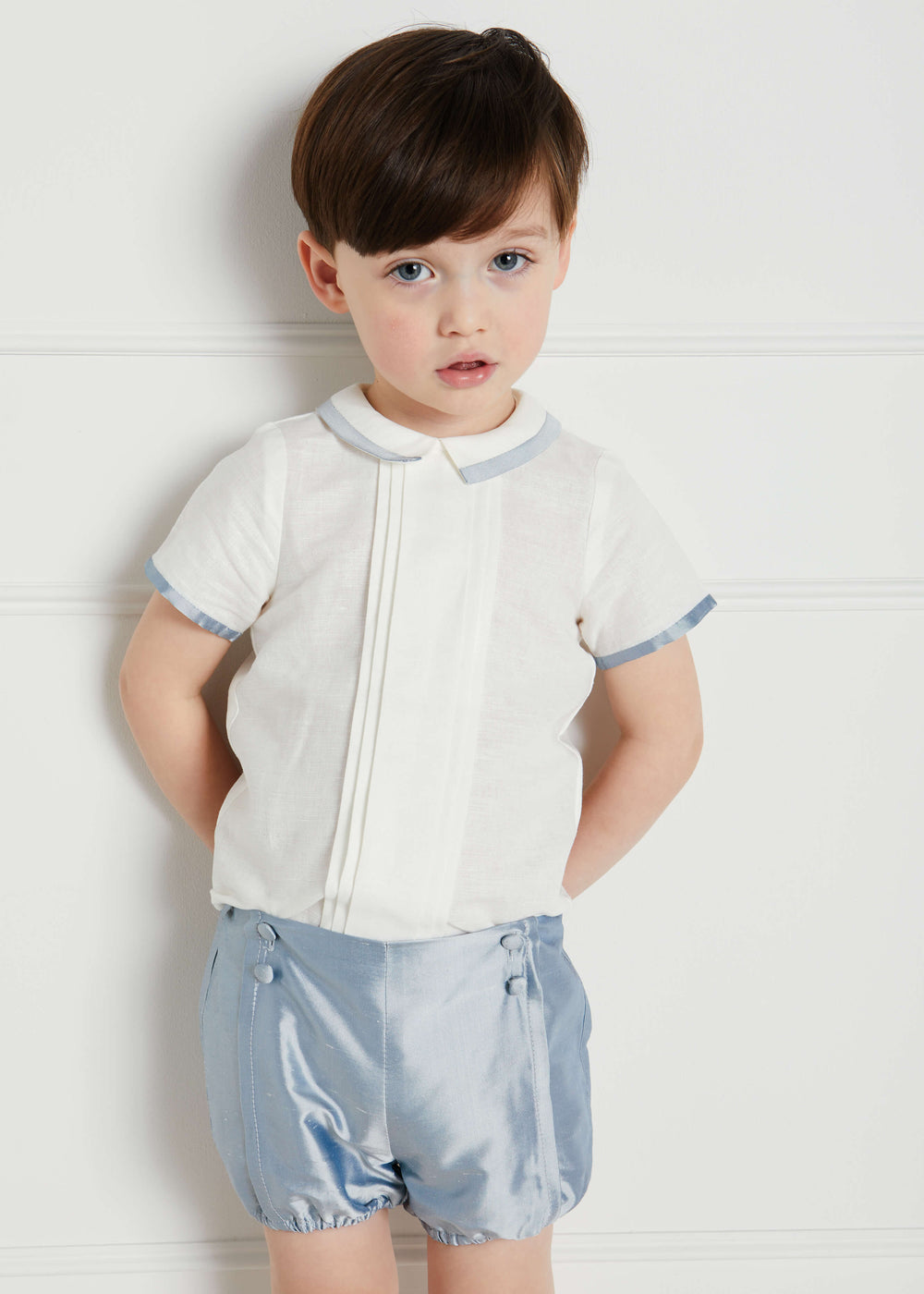 Baby Boy Blue Silk Bloomers & Linen Shirt Set ‚Äì Pepa London | Over ...