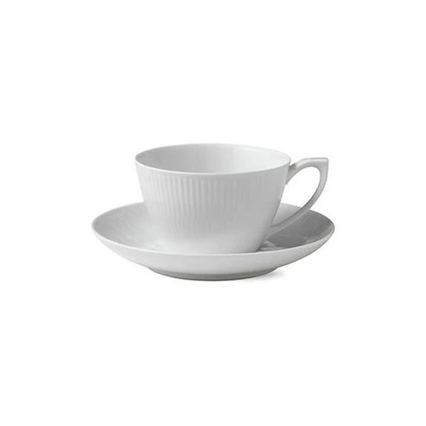 White Fluted Tea Cup & Saucer 9.25 oz | Over The Moon