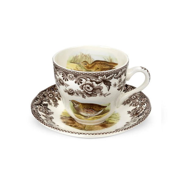 Woodland Teacup & Saucer with Quail, Pheasant, Snipe, & Rabbit | Over ...