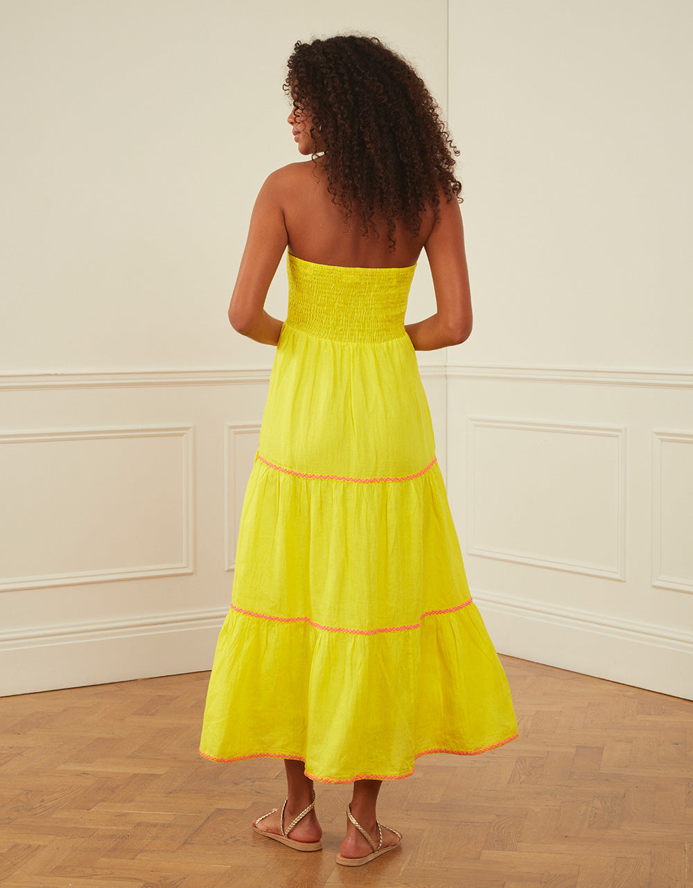 Embroidered Lemon Linen Loretta Dress | Over The Moon