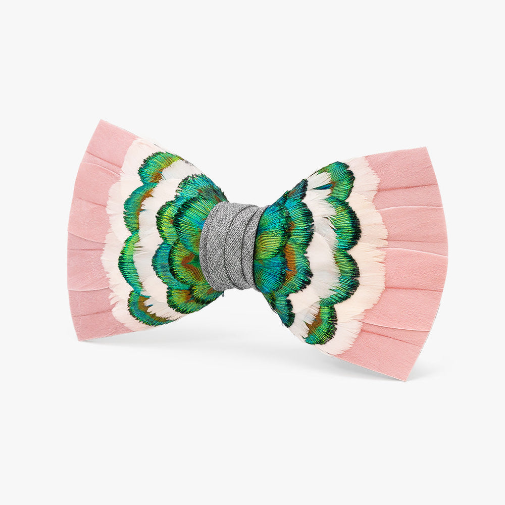 Men's Pink, Cream, & Green Bow Tie with Genuine Bird Feathers | Over ...