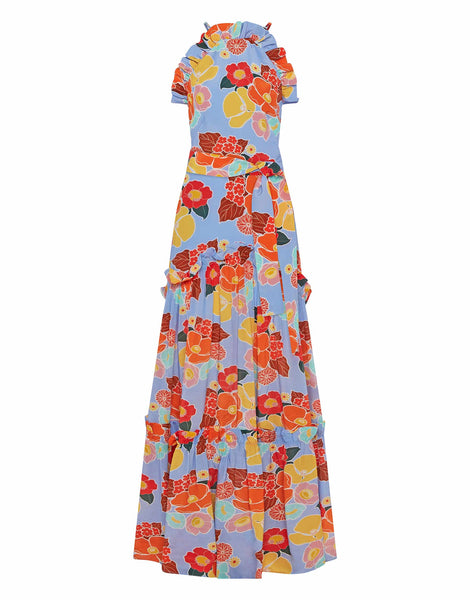 Tatiana Crepe Maxi Dress in Astro Flower Blue | Over The Moon