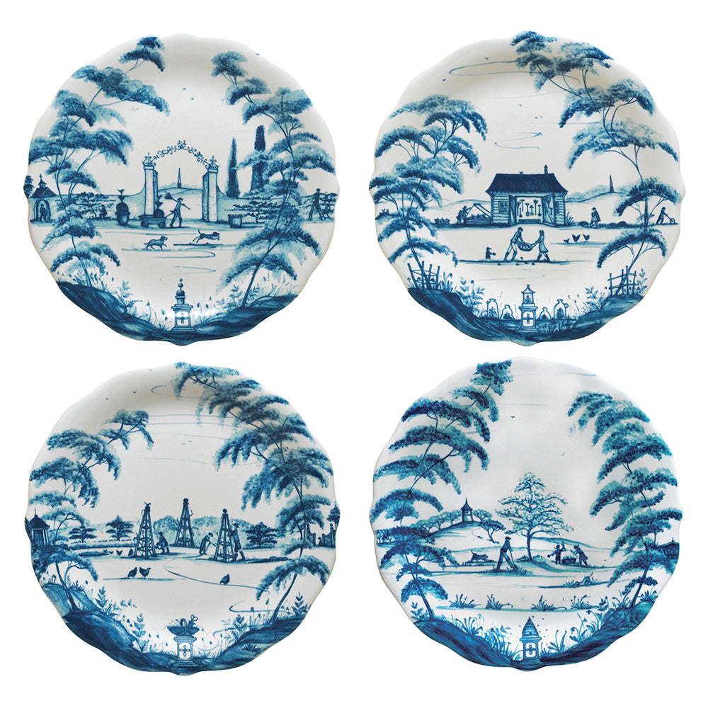 Country Estate Delft Blue Party Plates Spring Gardening Scenes, Set of ...