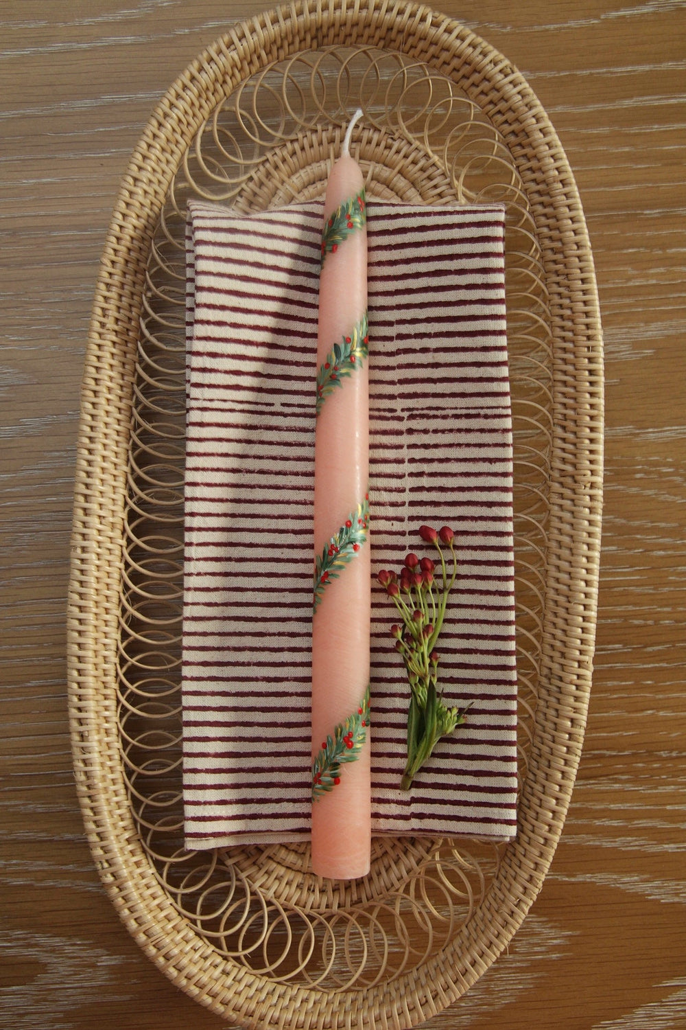 Pink Garland and Berry Hand-Painted Taper Candles, Set of Two | Over ...