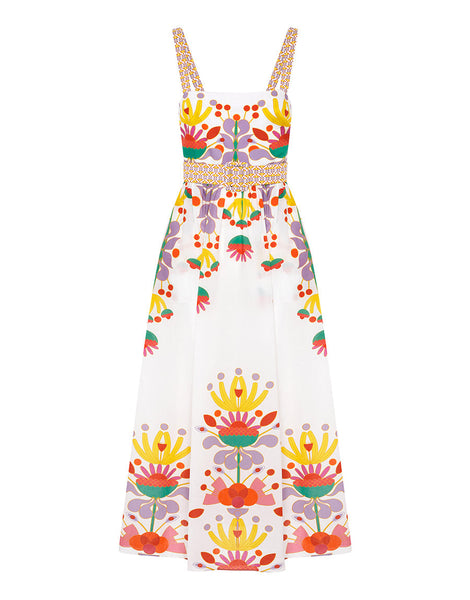 Ninet Cotton Midi Dress in Avatar White | Over The Moon