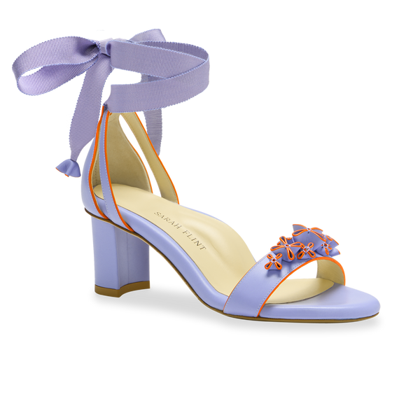 Perfect Block Sandal 60 in Periwinkle Calf & Orange Painted Edge | Over ...